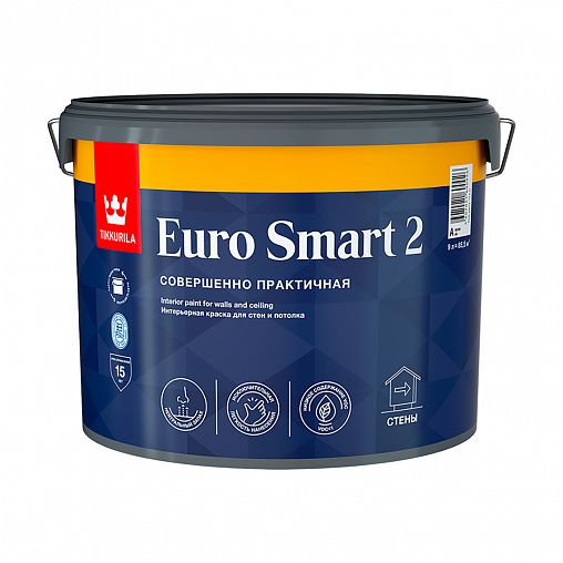 Краска моющаяся для стен и потолков Euro Smart-2 (Евро-2) TIKKURILA 9л ...