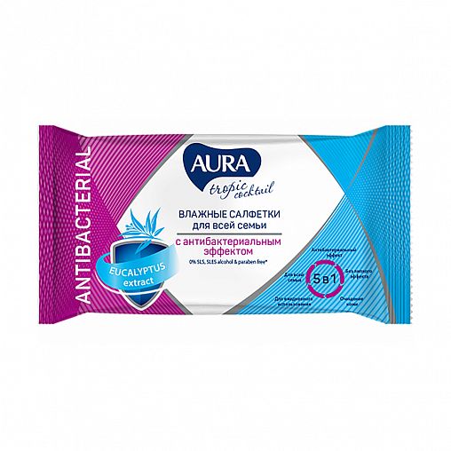 Влажные салфетки антибактериальные Aura Tropic Cocktail, 15 шт цена ...