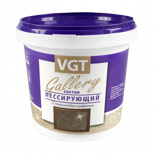 Лессирующий состав VGT Gallery, полупрозрачный, 0,9 кг, бесцветный цена ...