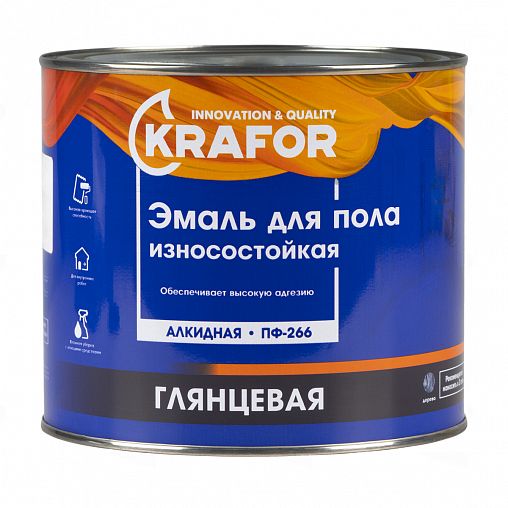 Эмаль ПФ-266 для пола Krafor, алкидная, глянцевая, 1,9 кг, красно ...